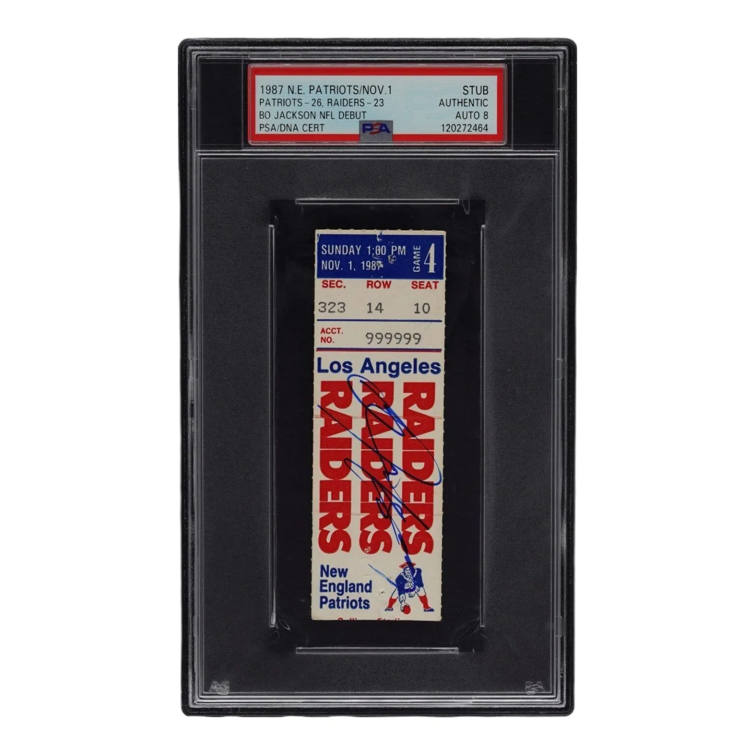 BO JACKSON SIGNED 11/1/1987 RAIDERS NFL DEBUT TICKET STUB PSA Rookie ...