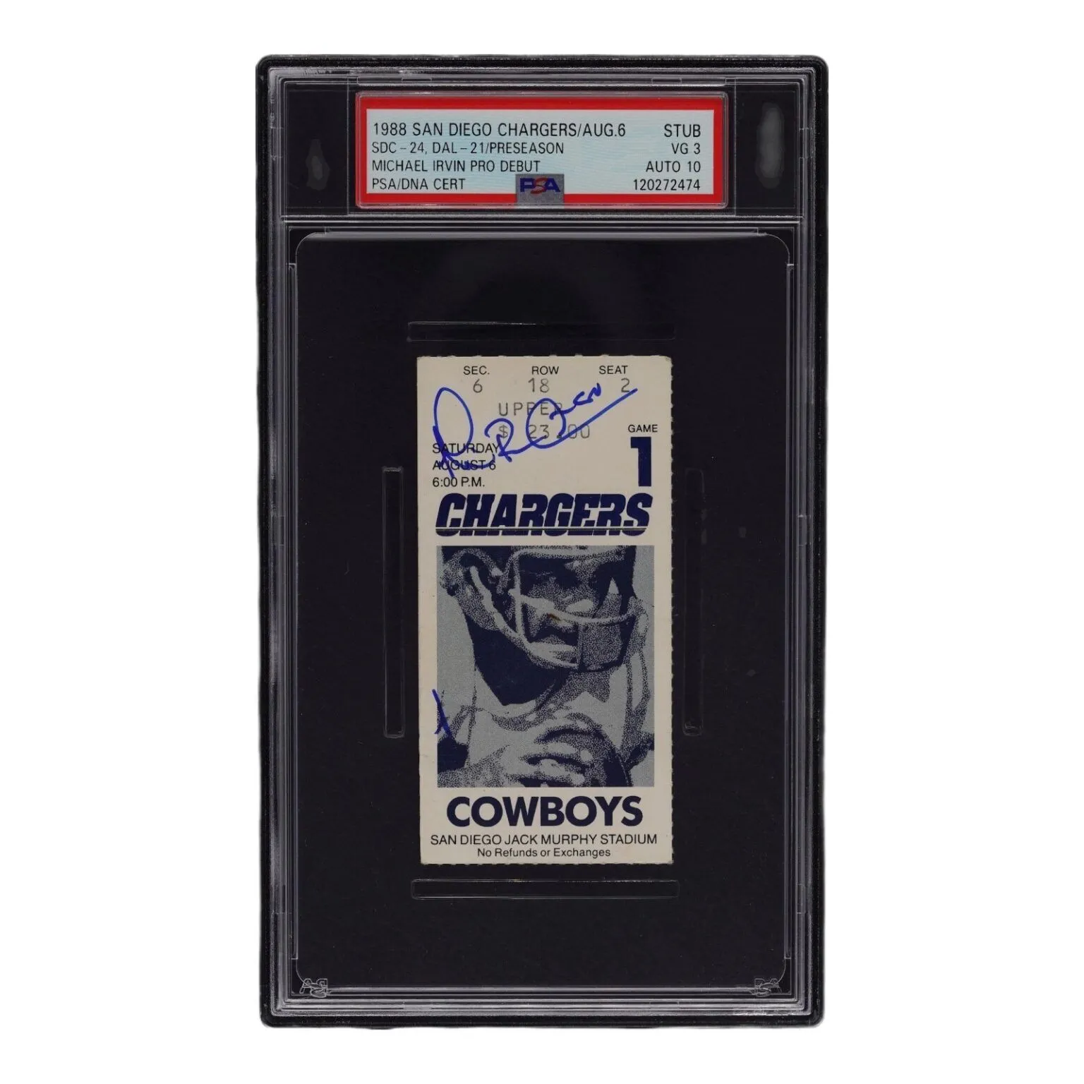 MICHAEL IRVIN SIGNED 8/6/1988 DALLAS COWBOYS PRESEASON PRO DEBUT TICKET ...