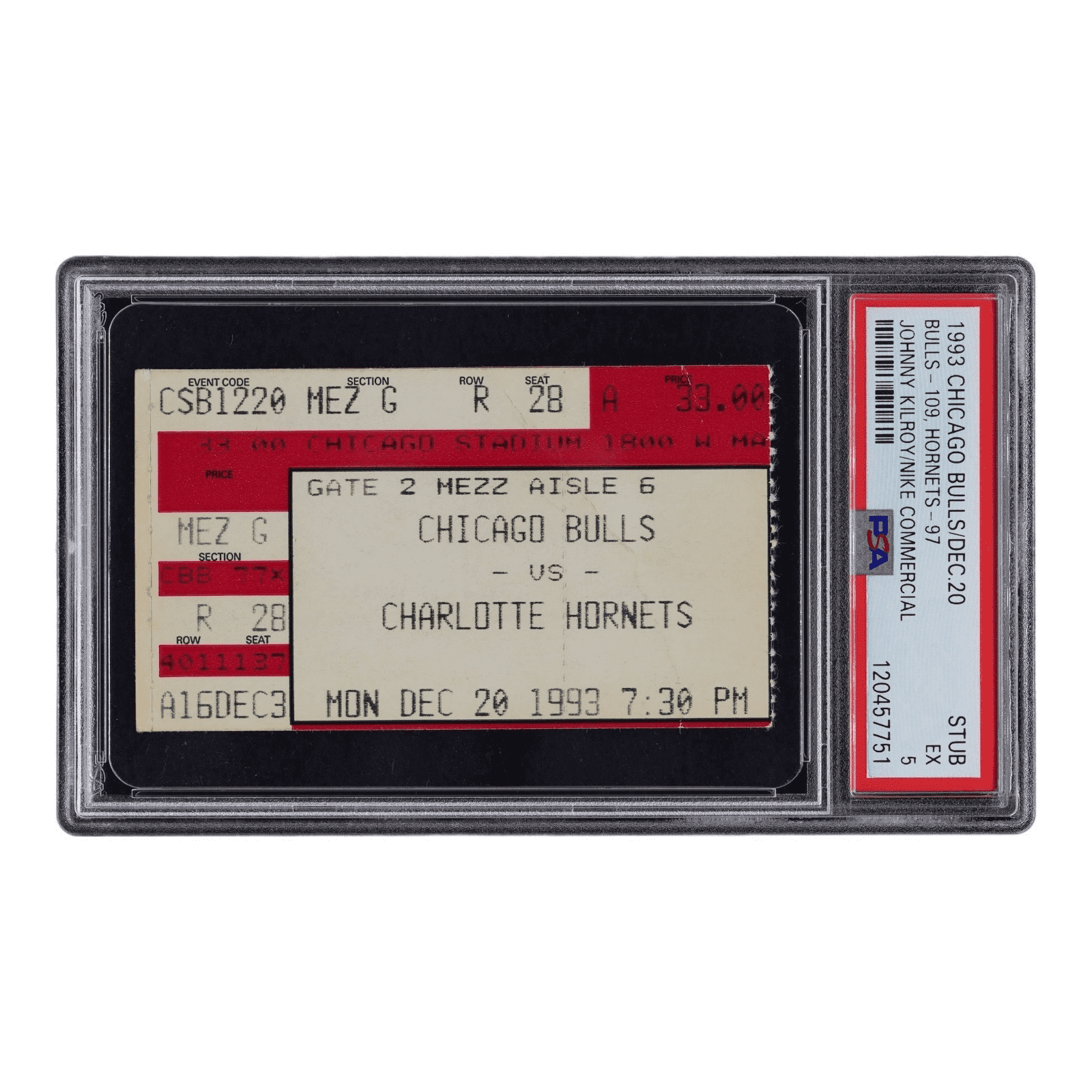 JOHNNY KILROY NIKE COMMERCIAL 1993 CHICAGO BULLS 12/20/1993 TICKET STUB ...
