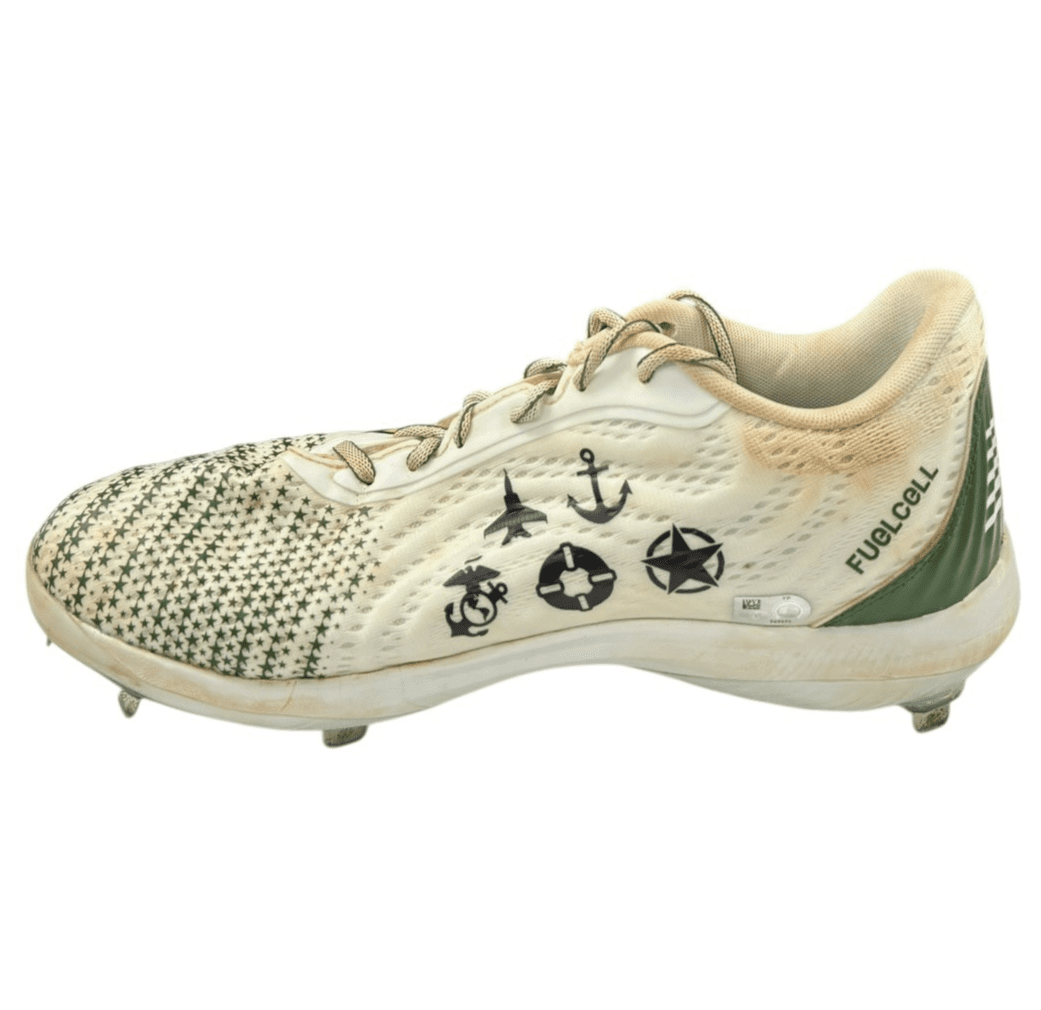 JEREMY PENA SIGNED 2024 SEASON GAME USED ARMED FORCES CLEATS 5/19/25 ...