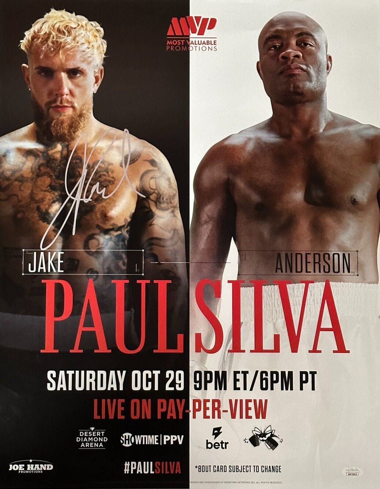 Jake Paul Signed Autographed 18x24 vs Silva Fight Poster JSA Witness ...