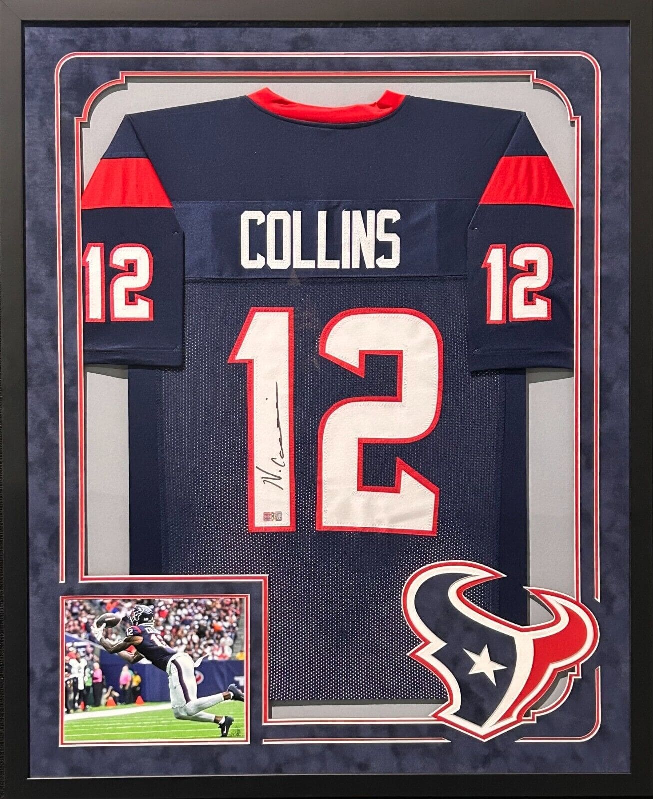 Nico Collins Signed Custom Framed Blue Red Jersey TriStar Authentic ...