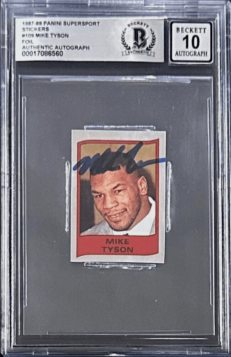 Mike Tyson Signed 1987-88 Panini Supersport Stickers Card BAS Auto 10 ...