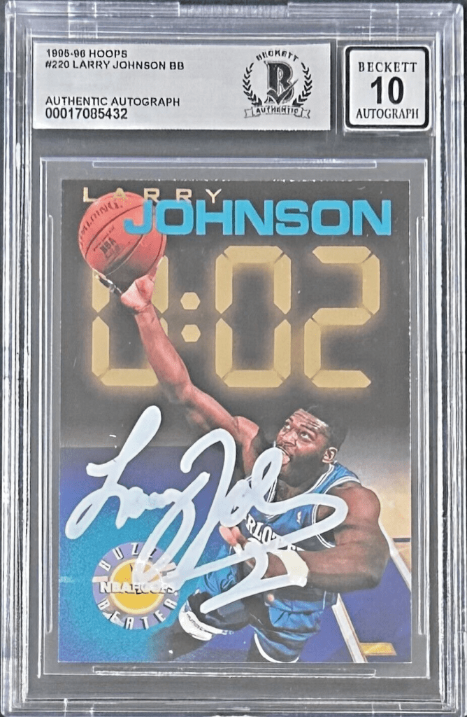 Larry Johnson 1995-96 NBA Hoops BB #220 Beckett Authentication Auto 10 ...