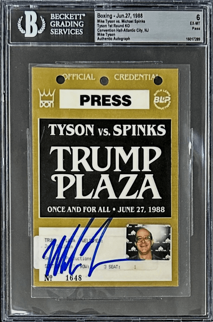 Mike Tyson vs Michael Spinks Signed Pass Beckett Tyson 1st Round KO ...