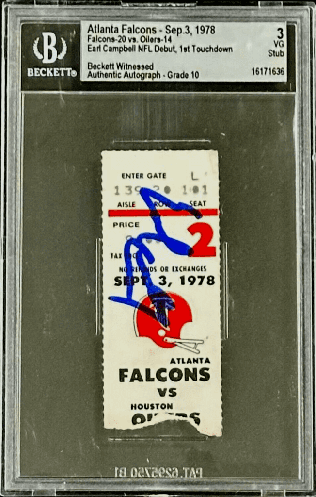 Earl Campbell Signed Houston Oilers NFL Debut Ticket Stub Beckett 3 VG ...
