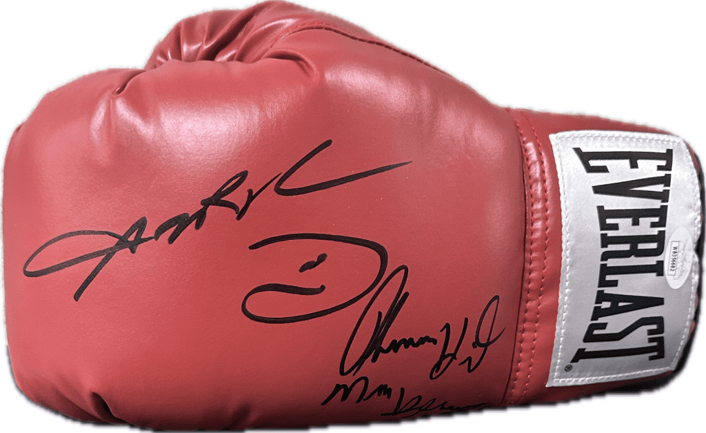 Sugar Ray Leonard Thomas Hitman Hearns Signed Red Left Boxing Glove JSA ...
