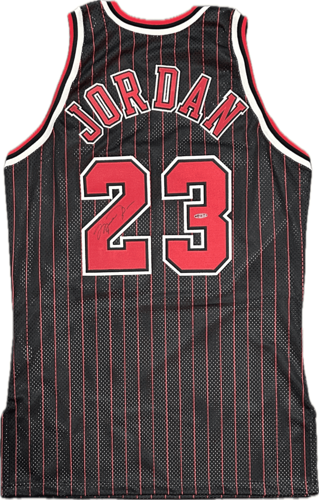 Michael Jordan Signed Black Pinstripe Chicago Bulls NBA Jersey Upper Deck & GOAT | Fiterman Sports