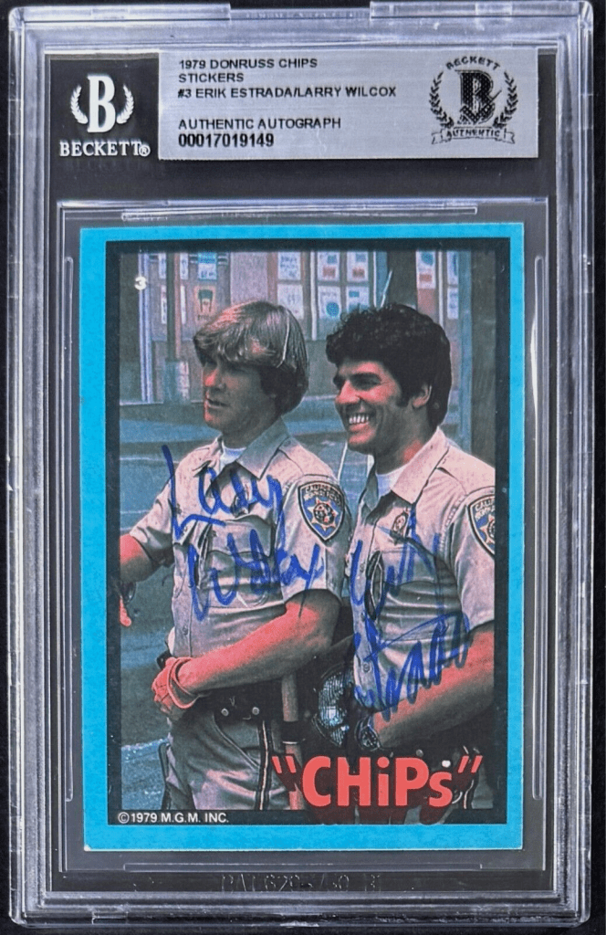 Erik Estrada Larry Wilcox Signed 1979 Donruss Chips Stickers #3 Beckett ...