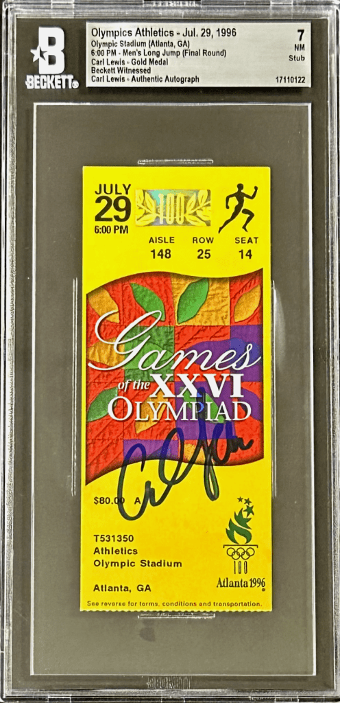 Carl Lewis Signed 1996 ATL Olympics Beckett Ticket Stub Beckett Lewis ...