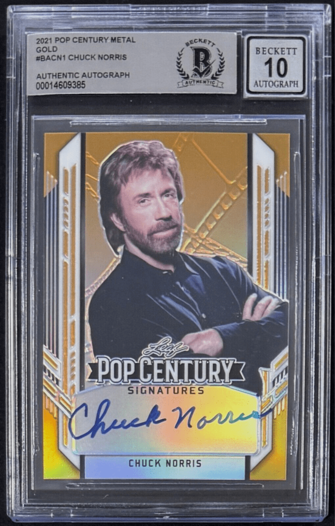 Chuck Norris Signed 2021 LEAF Pop Century Gold Pre Production BACN1 BAS ...