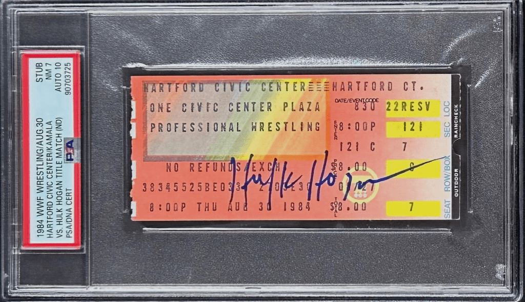Hulk Hogan vs Kamala Title Match Signed 1984 WWF Ticket Stub PSA NM 7 ...