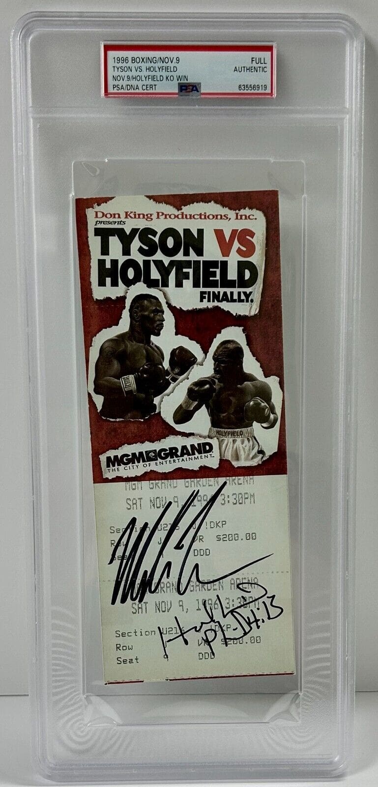 Mike Tyson Evander Holyfield Signed Full Fight Ticket Nov 9 1996 ...