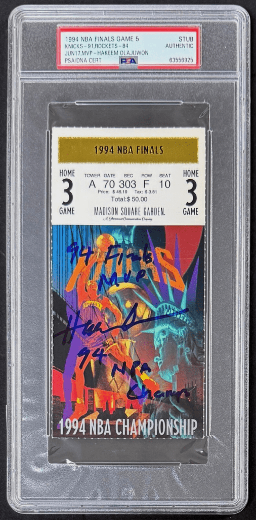 Hakeem Olajuwon Signed 1994 NBA Finals Game 5 Rockets vs Knicks Ticket ...