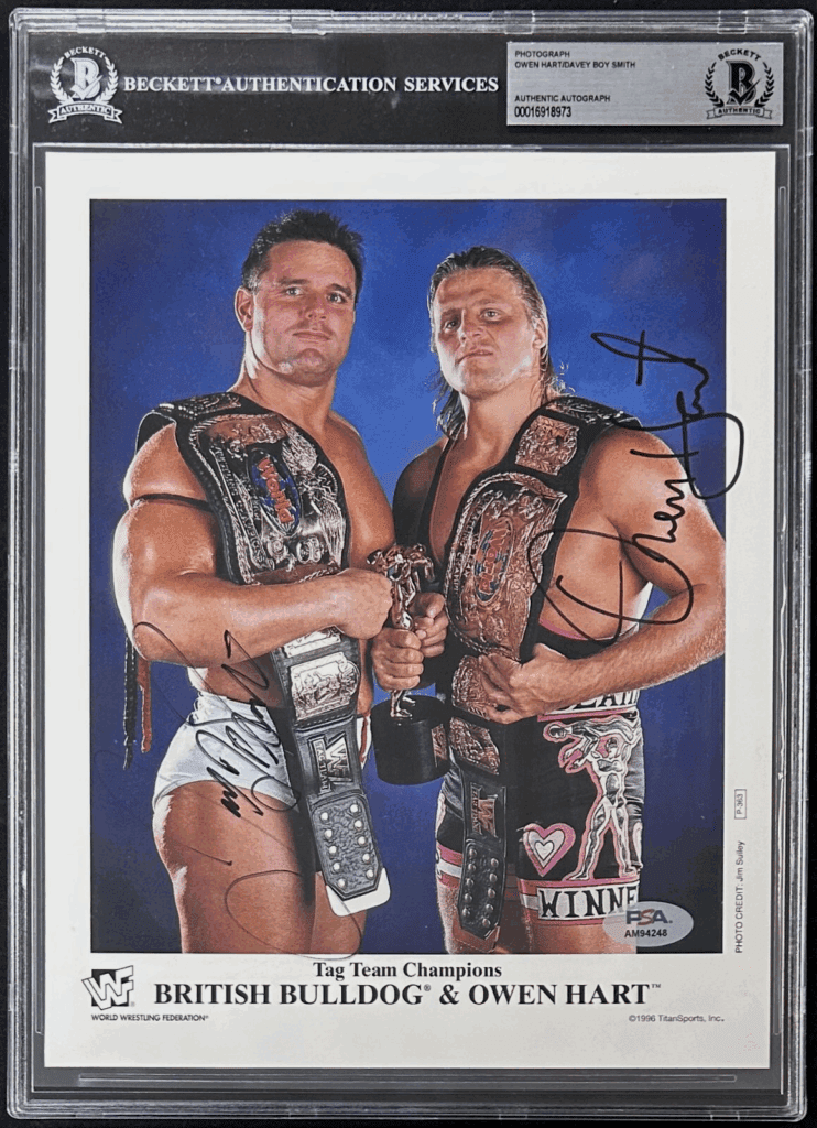 BRITISH BULLDOG & OWEN HART SIGNED WWF Titan Sports PROMO PHOTO P-363 ...