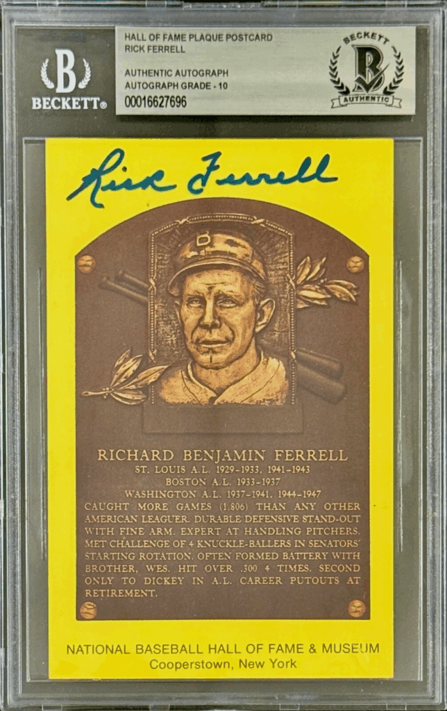 Rick Ferrell Signed Autographed Hall of Fame Plaque Postcard Beckett ...
