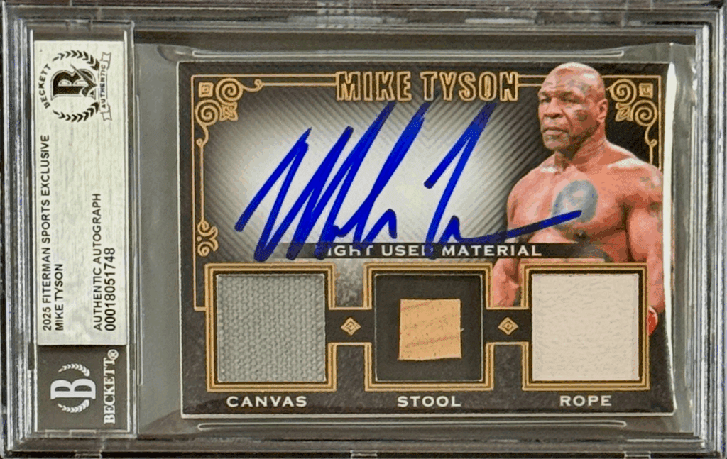 MIKE TYSON Triple Relic Card vs Jake Paul Fight Canvas Stool Rope BAS ...