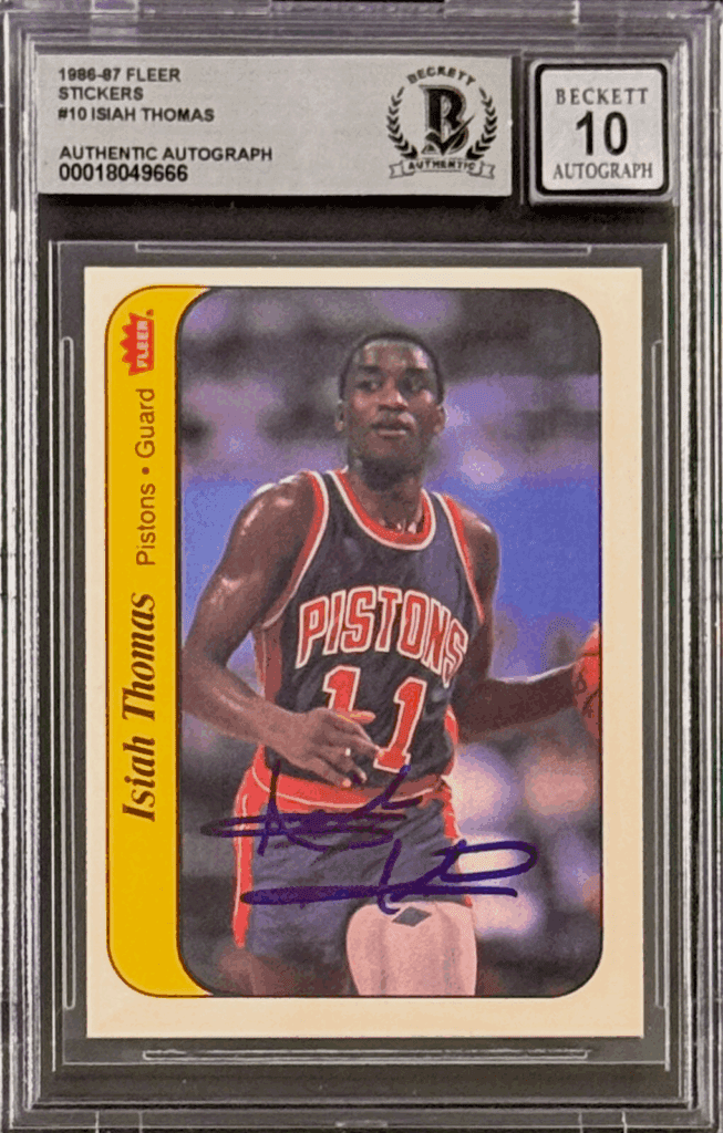 Isiah Thomas Signed 1986-87 Fleer Sticker Card #10 Beckett Auto 10 ...