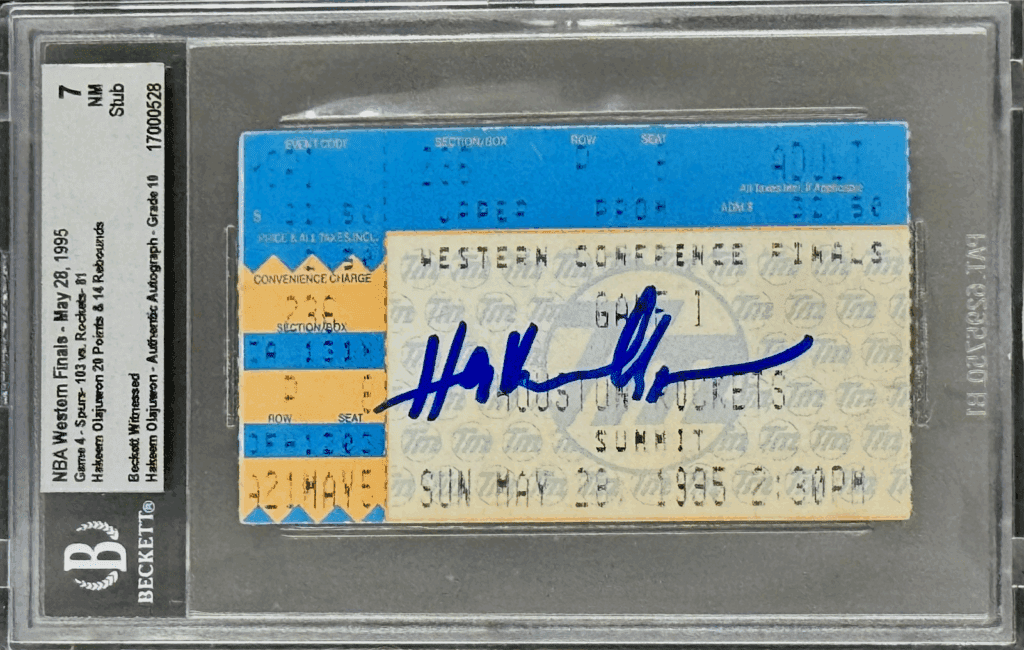 Hakeem Olajuwon Signed 1995 NBA Western Finals Rockets vs Spurs Ticket ...