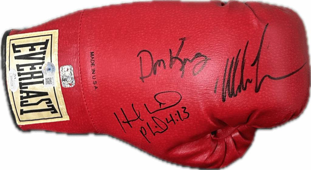 Mike Tyson Evander Holyfield & Don King Signed Red Boxing Glove Beckett ...