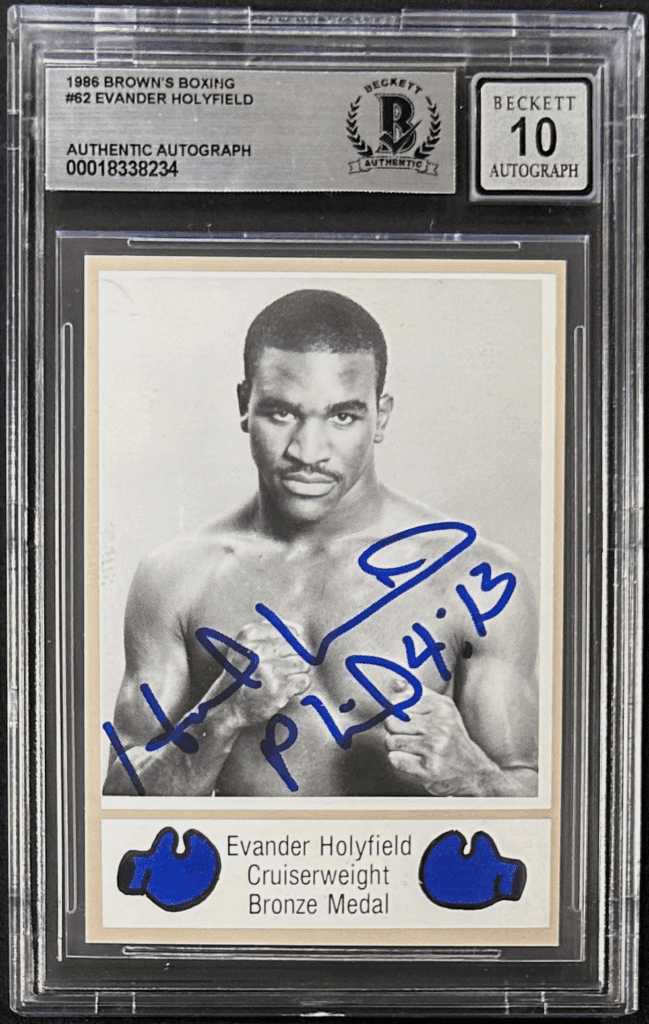 Evander Holyfield Signed 1986 Brown's Boxing Rookie Card #62 BAS ...