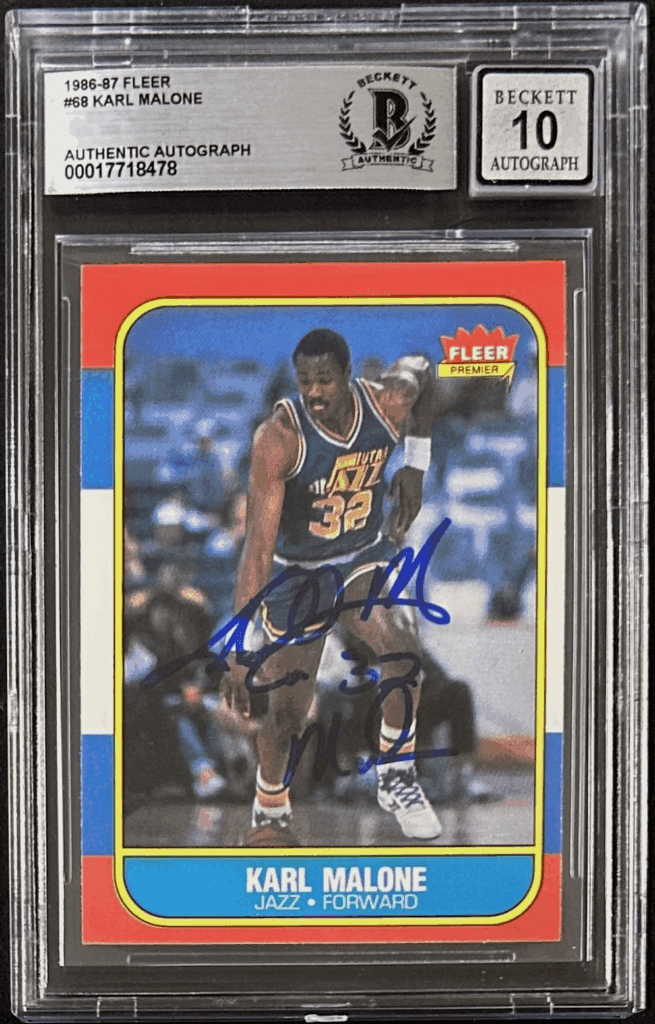 Karl Malone Signed 1986-87 Fleer Card #68 Beckett Auto 10 17718478 ...