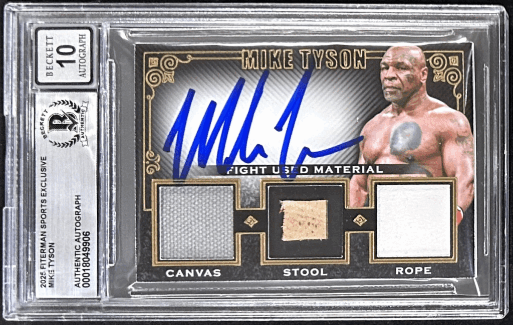 MIKE TYSON Triple Relic Card vs Jake Paul Fight Canvas Stool Rope BAS ...