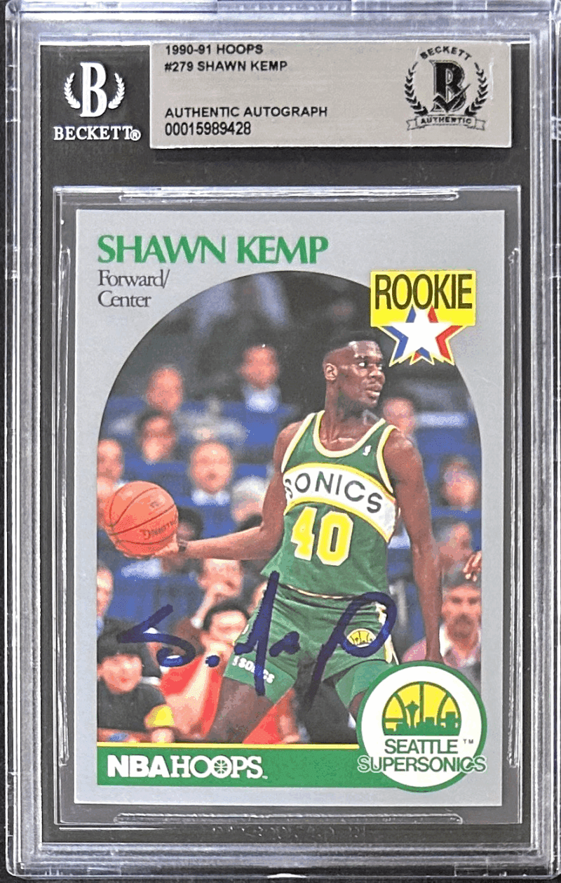 Shawn Kemp Signed 1990-91 NBA Hoops Rookie Card #279 Beckett 15989428 ...