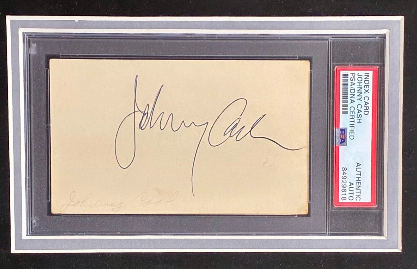 JOHNNY CASH AUTOGRAPHED FRAMED INDEX CARD PSA 84929618 | Fiterman Sports