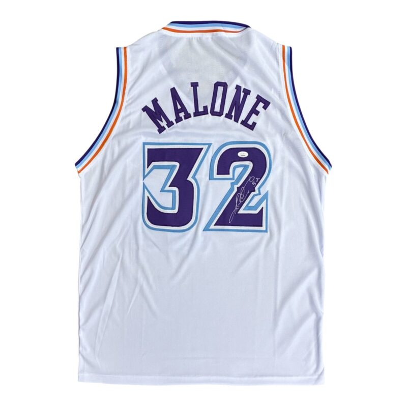 KARL MALOONE AUTOGRAPHED WHITE/PURPLE JERSEY JSA | Fiterman Sports