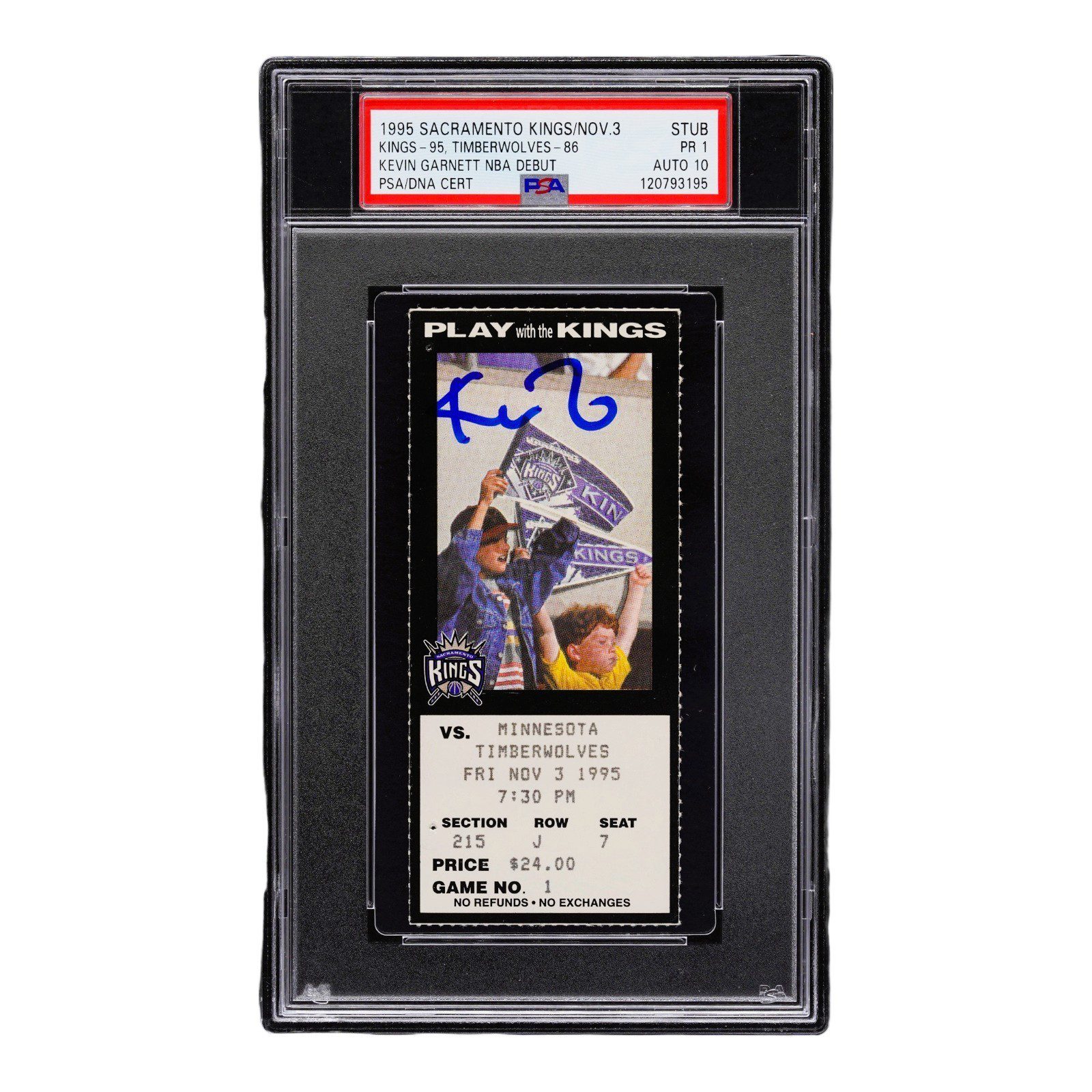 KEVIN GARNETT SIGNED NBA MININESOTA TIMBERWOLVES DEBUT TICKET 11/3/1995 ...