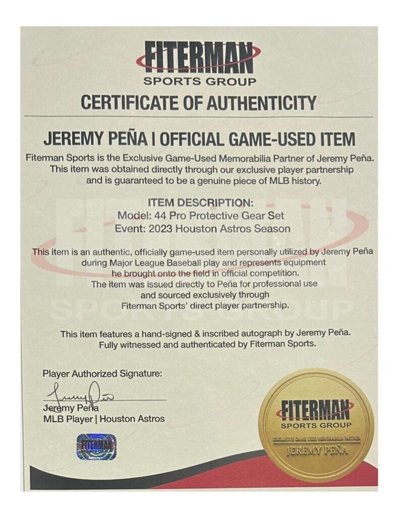JEREMY PENA SIGNED 2023 SEASON GAME USED 44 PRO PROTECTIVE GEAR SET ...